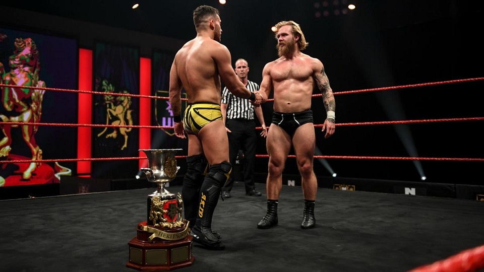 Tyler Bate wins NXT UK Heritage Cup trophy