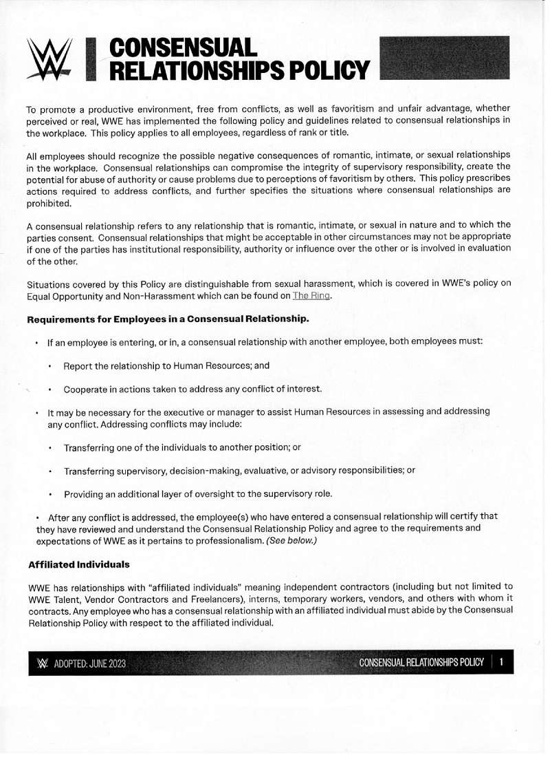 First Look at WWE’s Consensual Relationship Policy Established in 2023