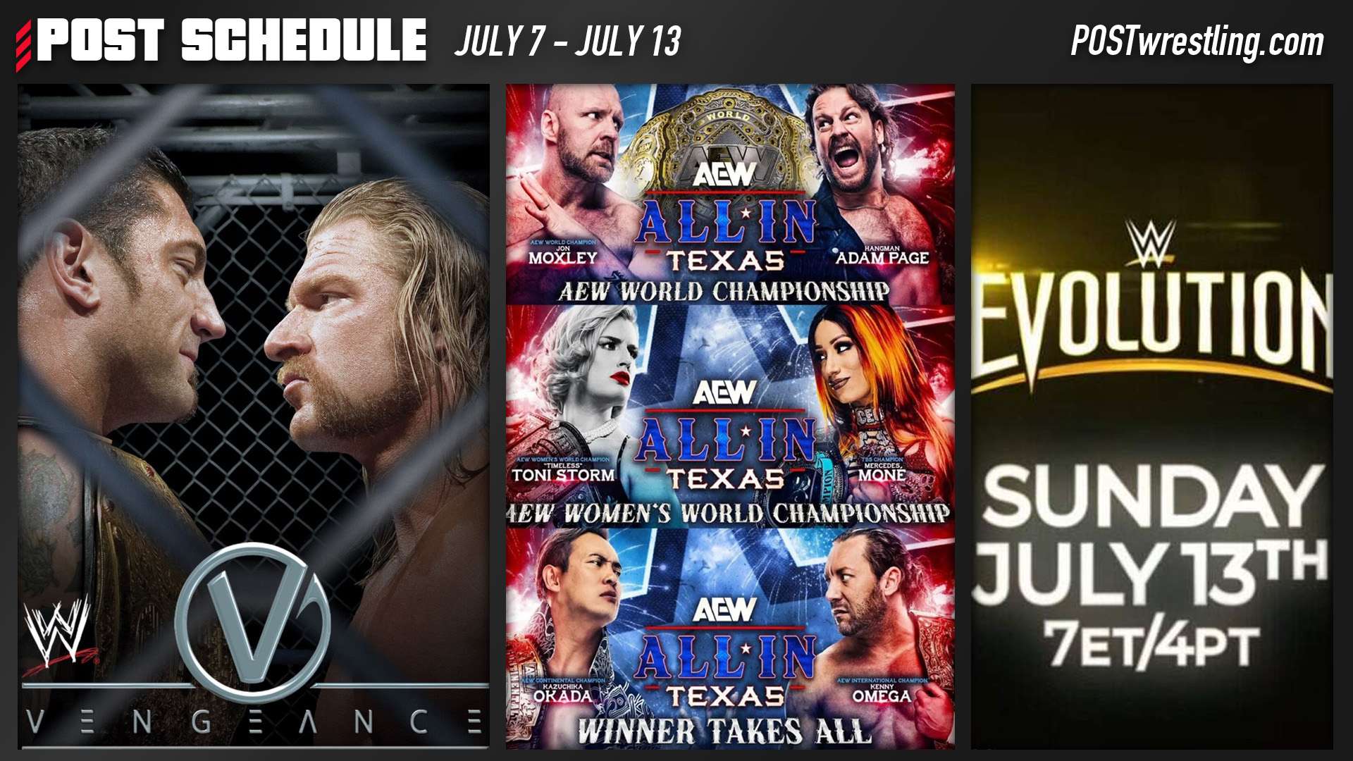 POST SCHEDULE: AEW All In Texas, WWE Evolution, Vengeance 2005